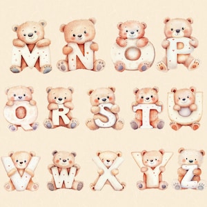 Teddy Bear Alphabet Clipart, Watercolor Animal Alphabet Clipart ...
