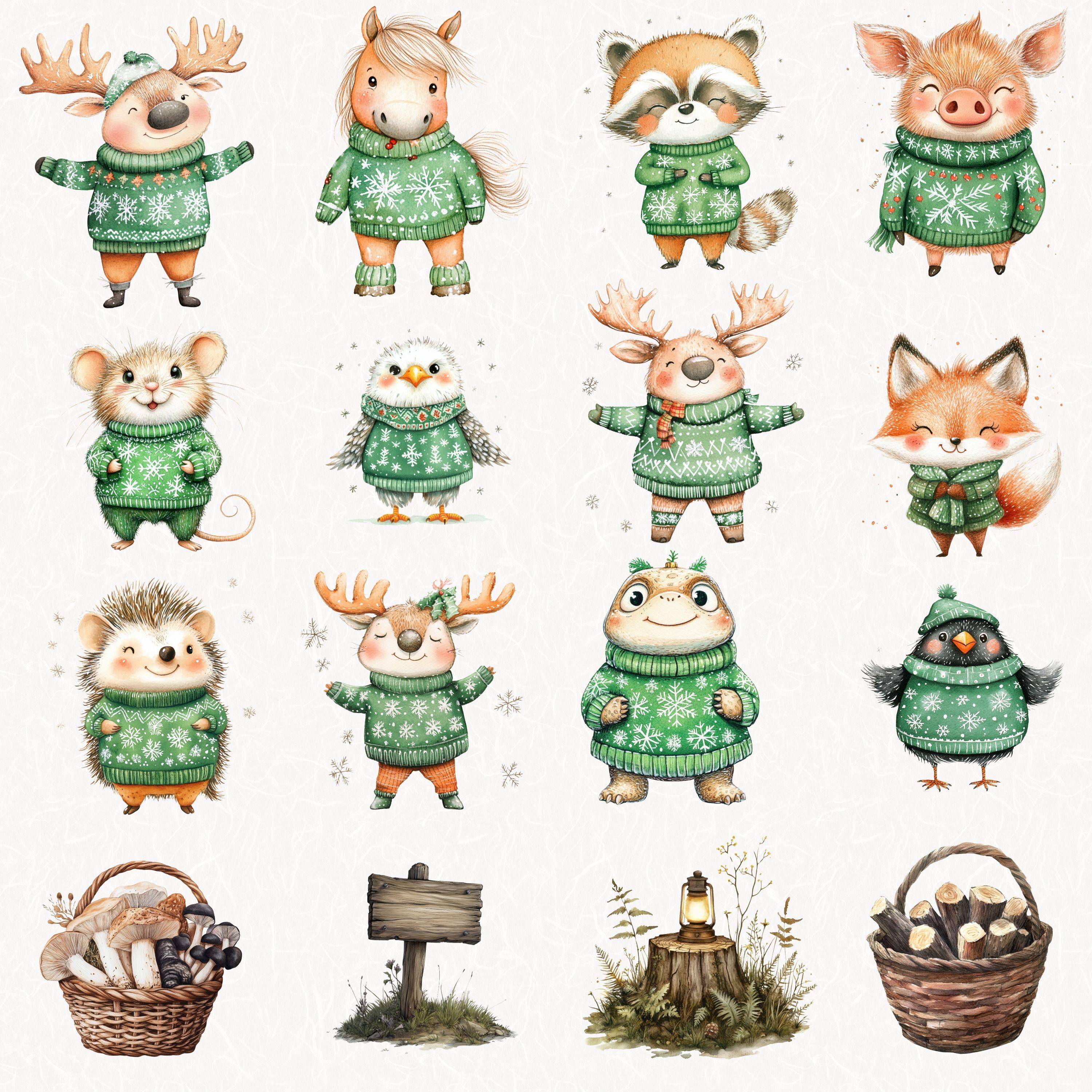 Christmas Woodland Animals Watercolor Clipart PNG, Cute Xmas Animals ...