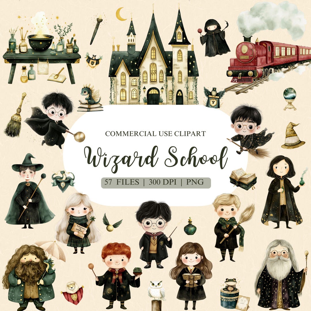 Watercolor Wizard School Clipart, Cute Wizard Clipart, Sweet Witch ...