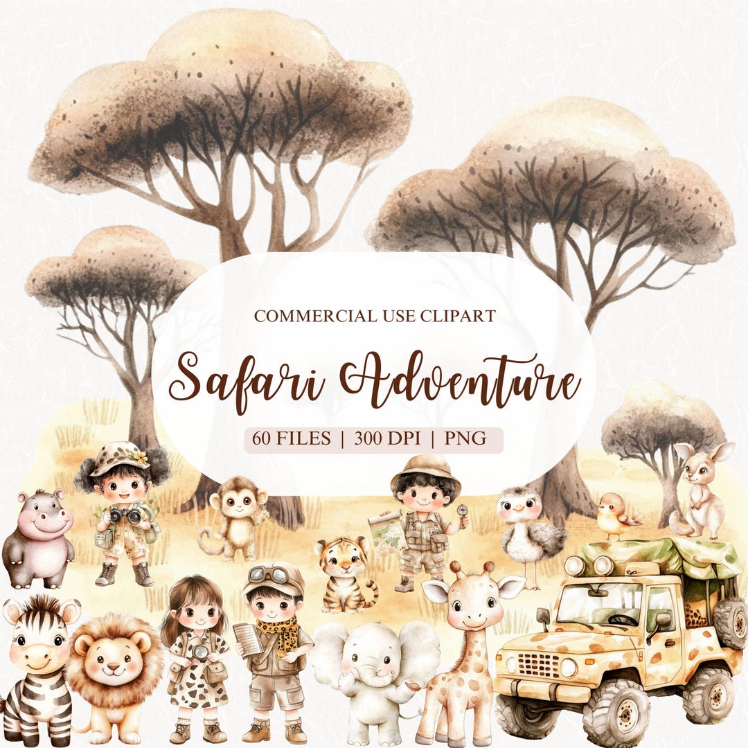 Watercolor Safari Nursery Clipart, Safari Adventure, Safari Explorers ...
