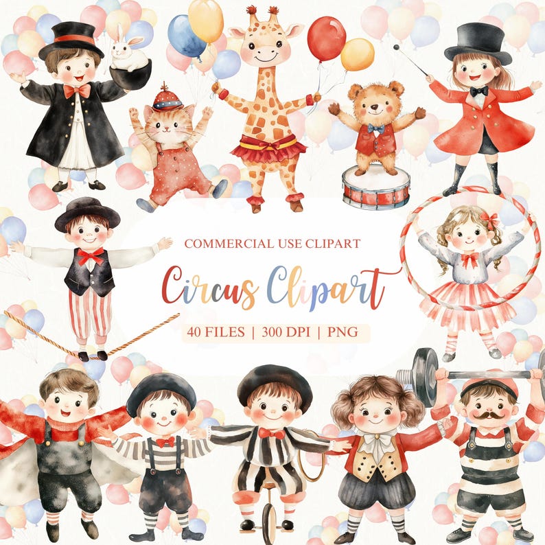 Circus Watercolor Clipart, Circus PNG, Circus Animals, Circus Nursery ...