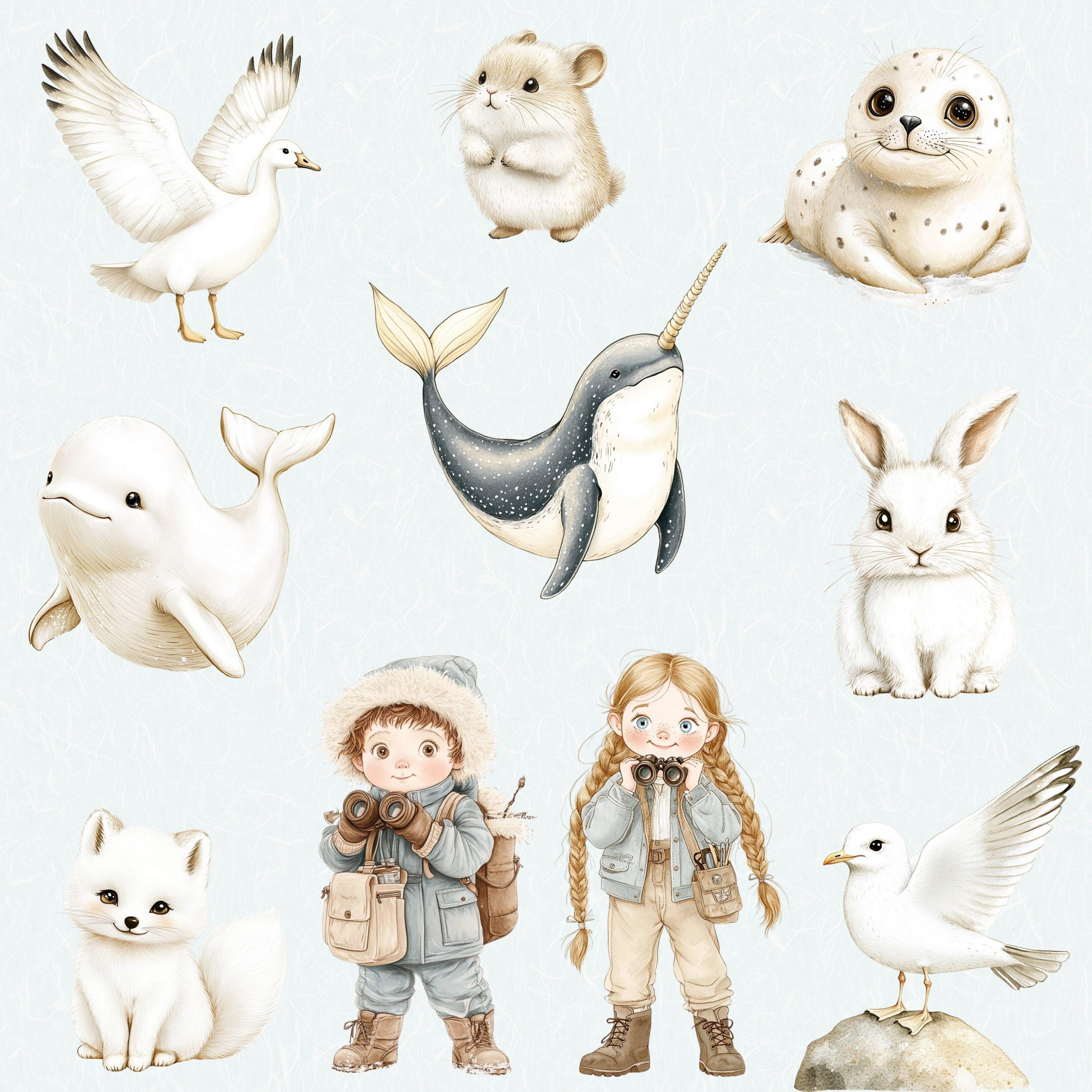 Watercolor Arctic Animals Clipart, Polar Bear, Owl, Wolf, Seal, Penguin ...