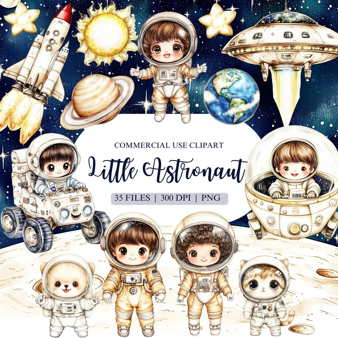 Astronaut Watercolor Clipart, Space Clipart, Boy and Girl Birthday ...