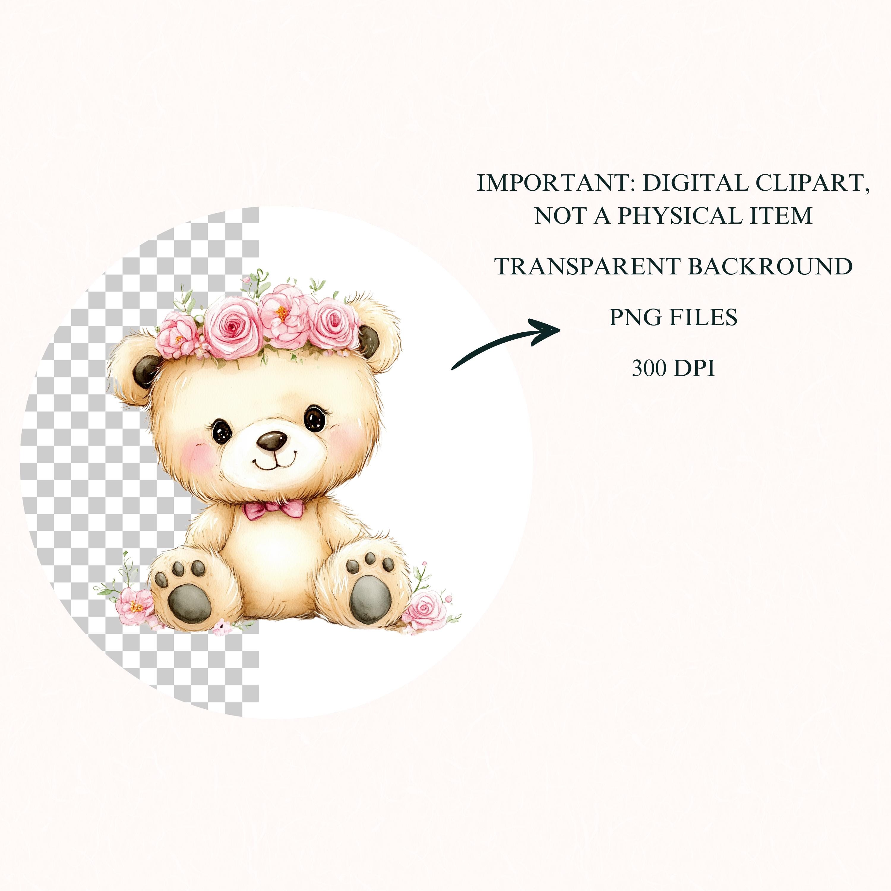 Pink Teddy Bear Clipart, Sleepy Teddy Bear PNG, Baby Girl Clipart, Girl ...