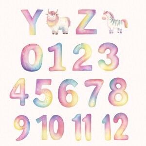 Rainbow Alphabet and Animal Clipart, Rainbow Numbers, Alphabet PNG ...
