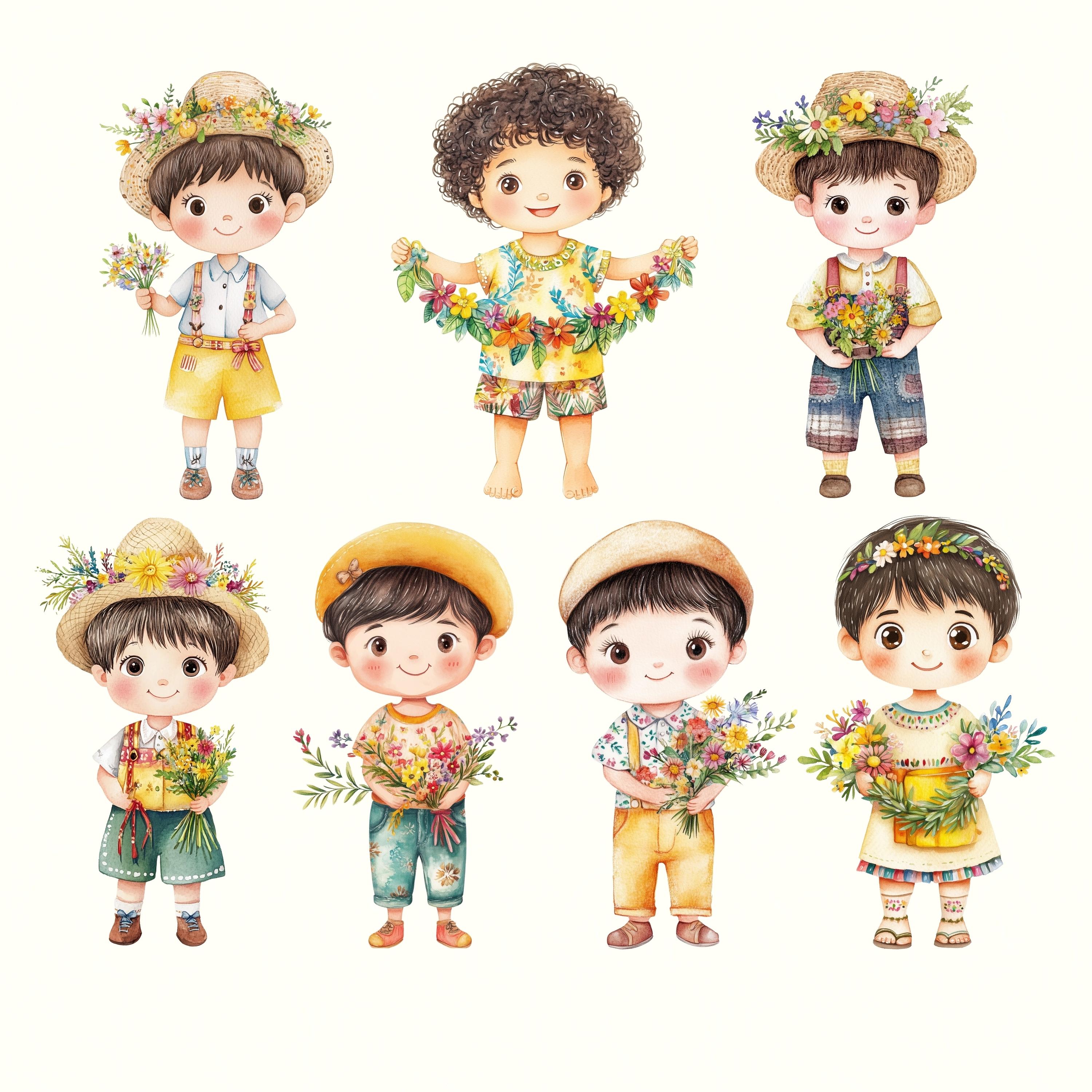 Spring Kids Clipart, Spring Watercolor Clipart, Ethnic Kids Clipart ...