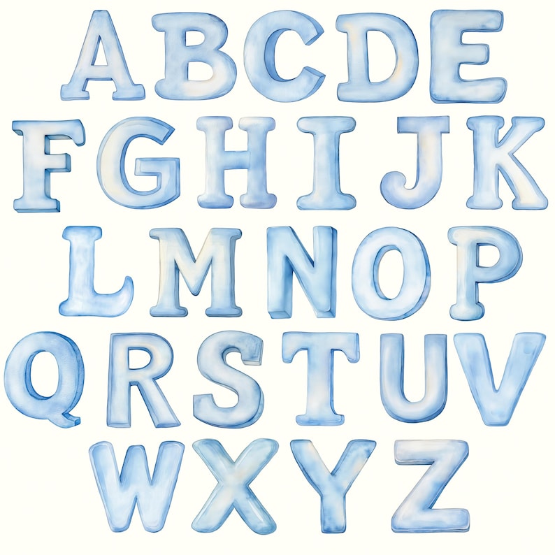 Blue Alphabet Watercolor Clipart, Baby Monthly Milestone, Alphabet PNG ...