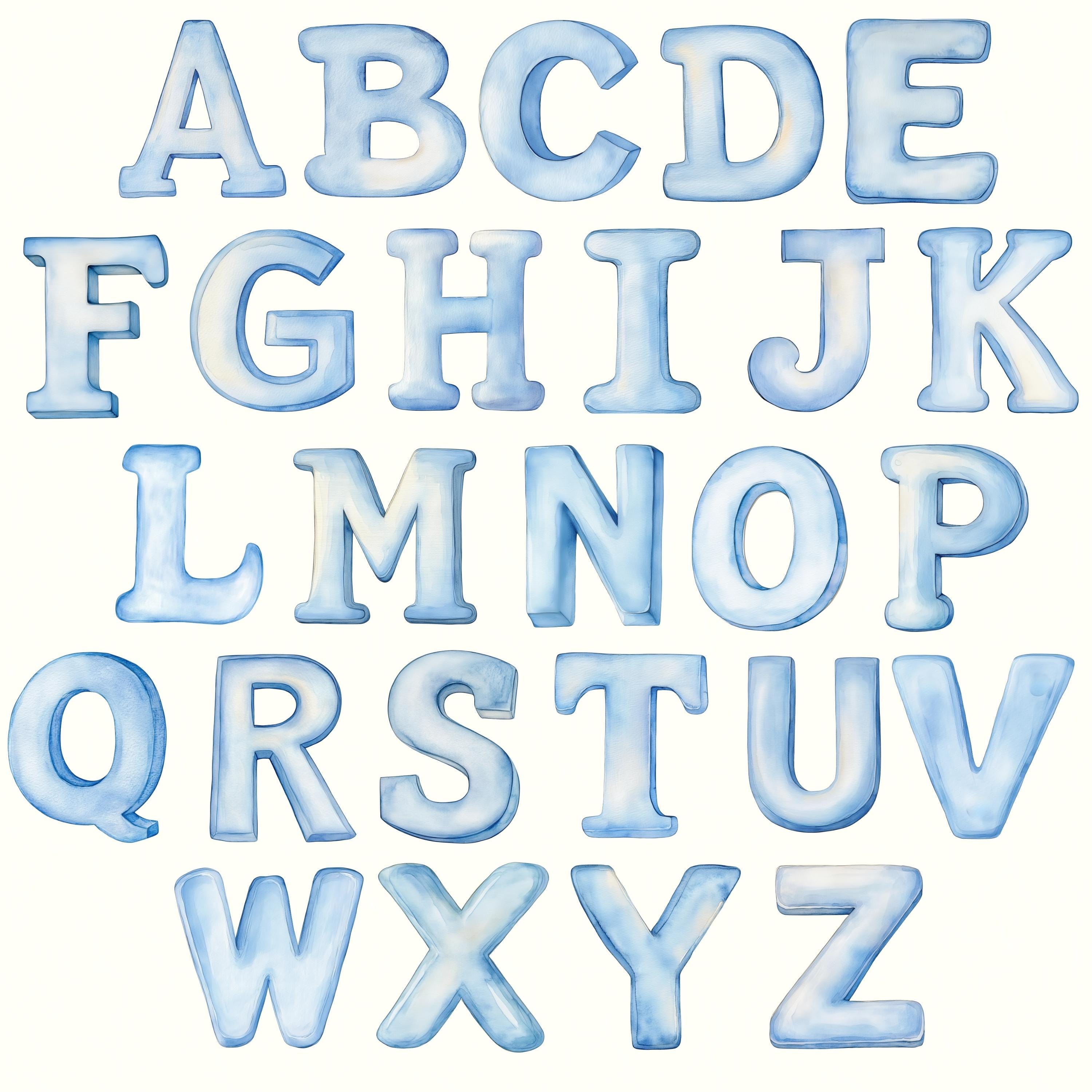 Blue Alphabet Watercolor Clipart, Baby Monthly Milestone, Alphabet PNG ...