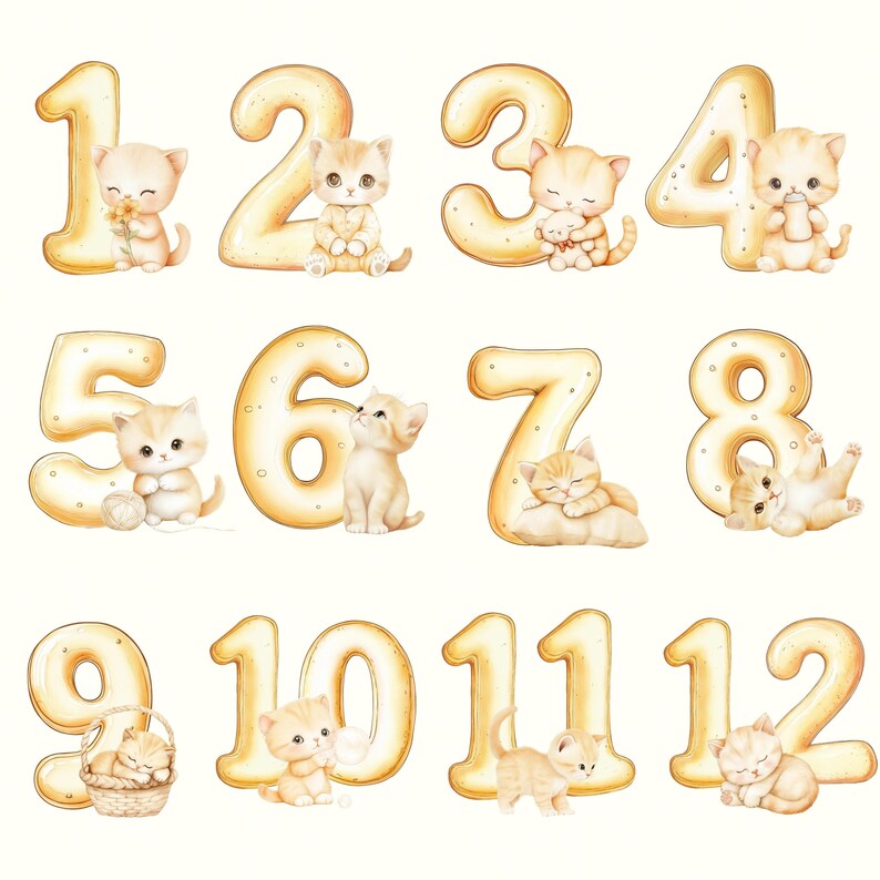 Watercolor Kitten Clipart, Baby Monthly Milestone Clipart, Birthday ...