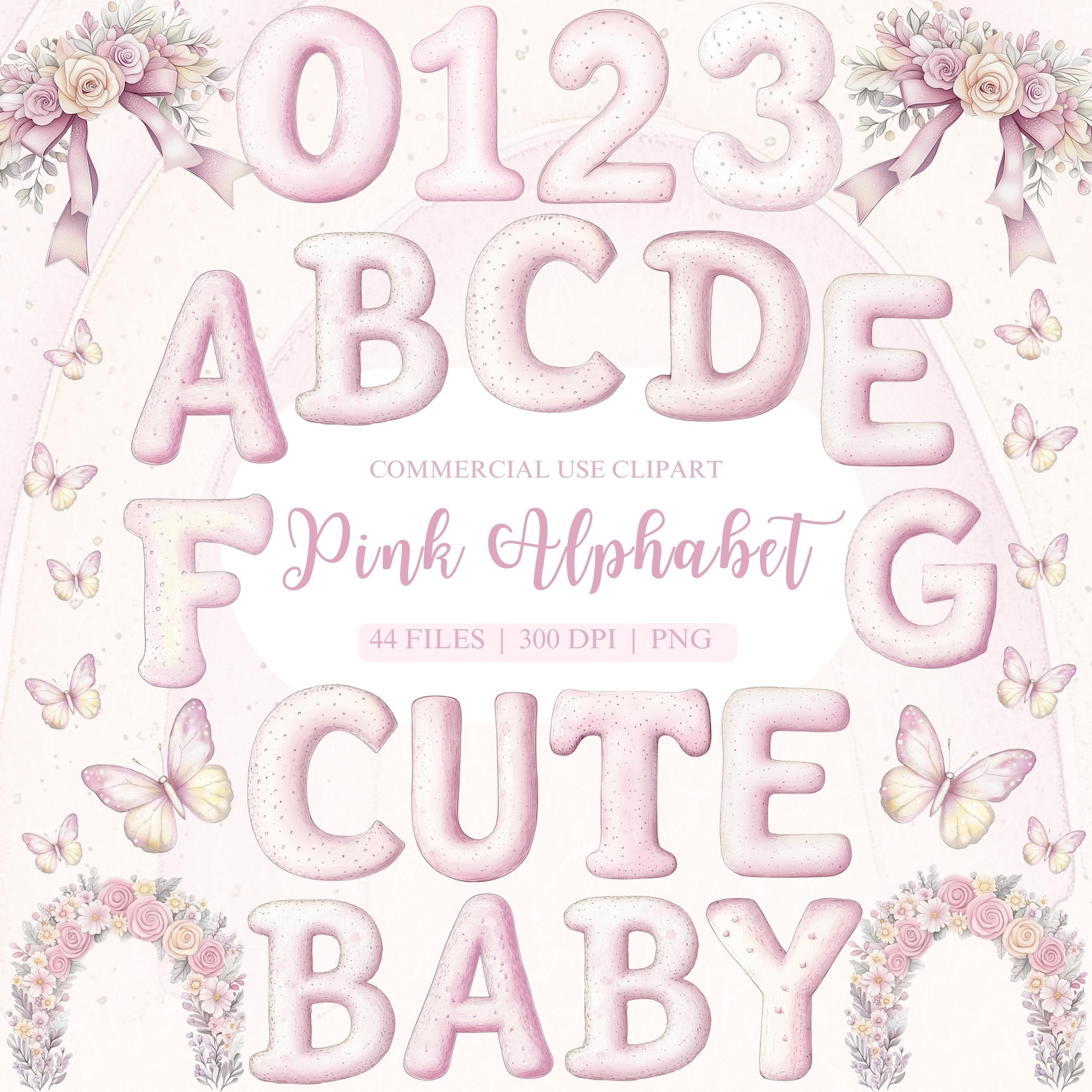 Pink Alphabet Watercolor Clipart, Alphabet PNG, Baby Monthly Milestone ...