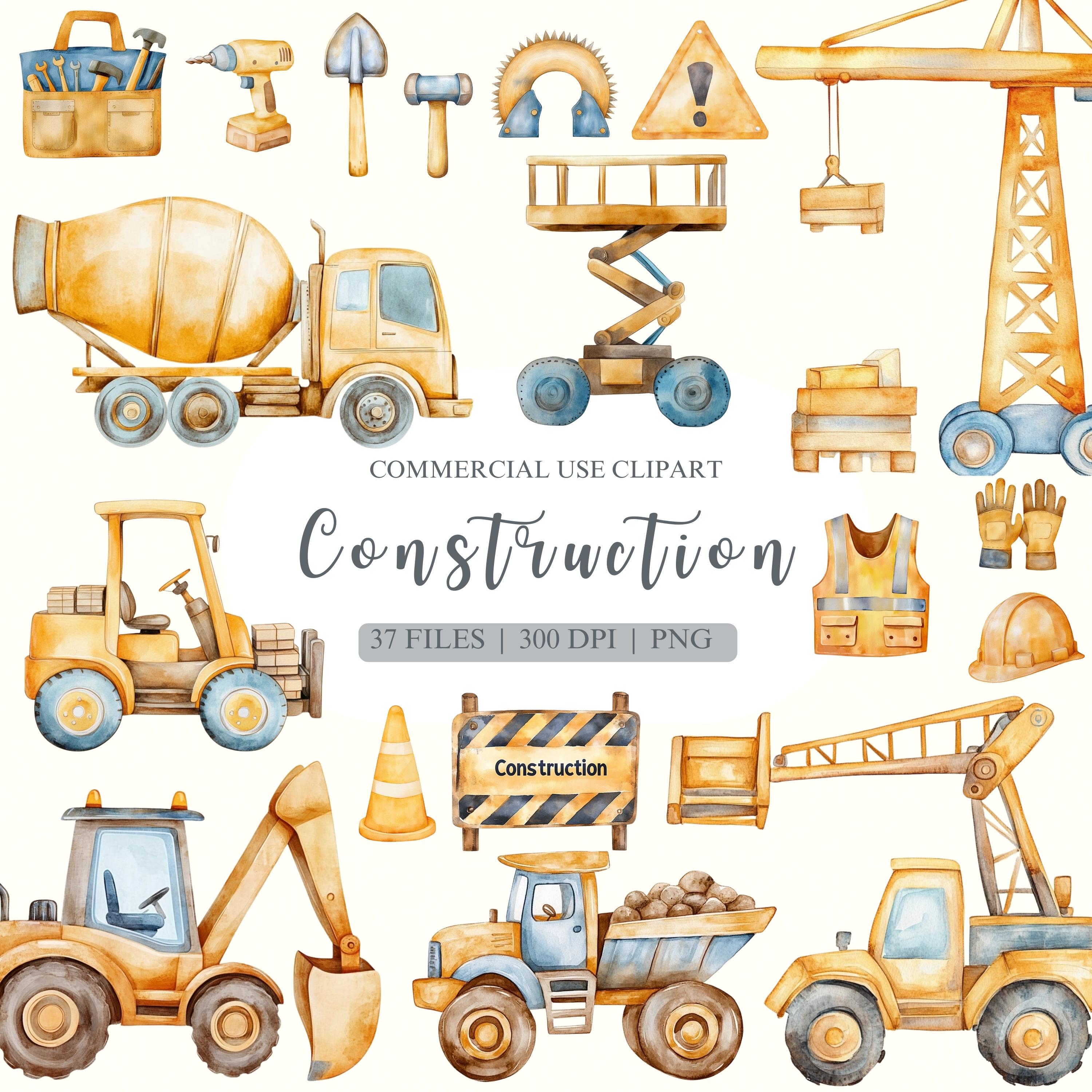 Construction Watercolor Clipart, Construction Vehicle for Kids ...