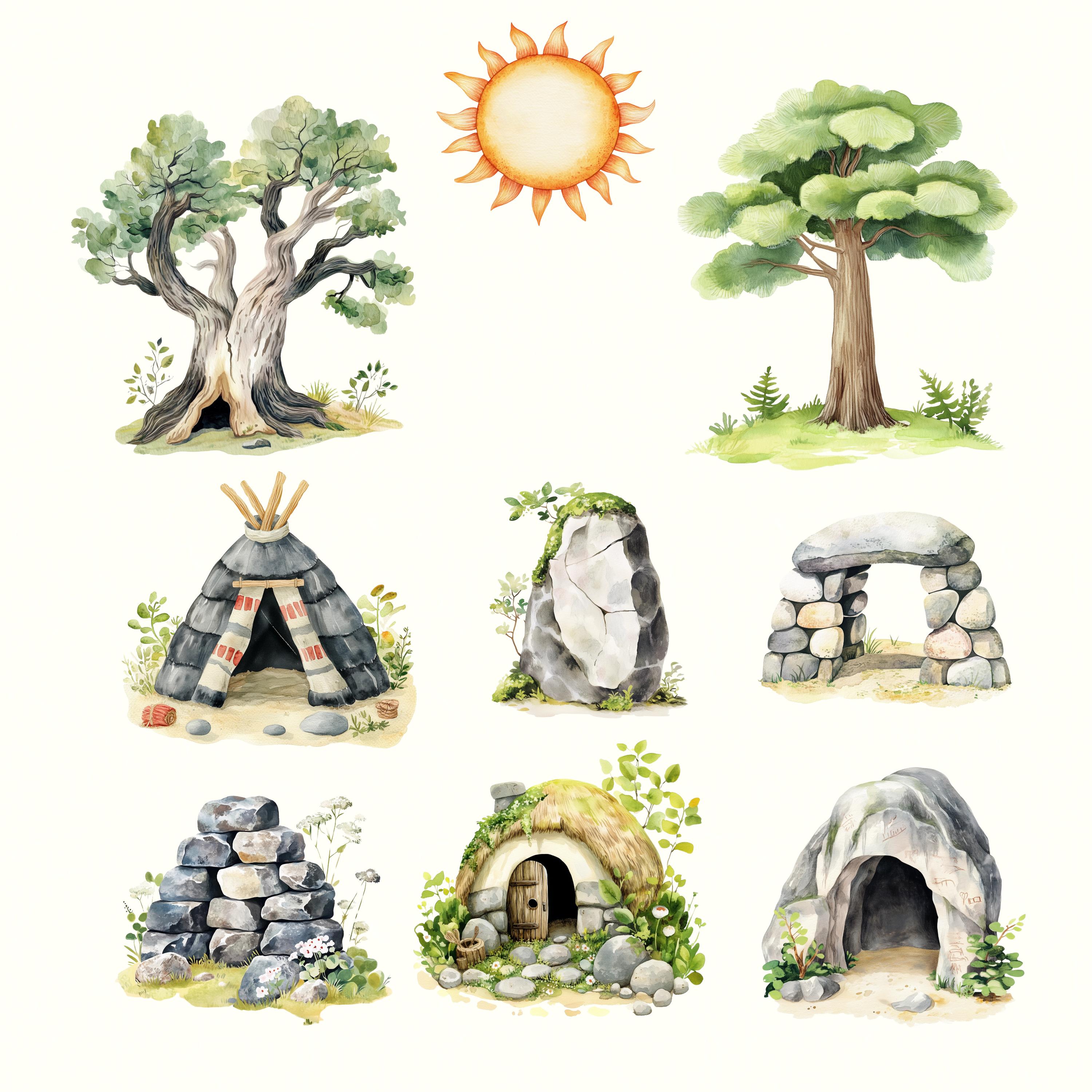 Stone Age Watercolor Clipart, Dinosaur Clipart, Prehistoric Kids ...