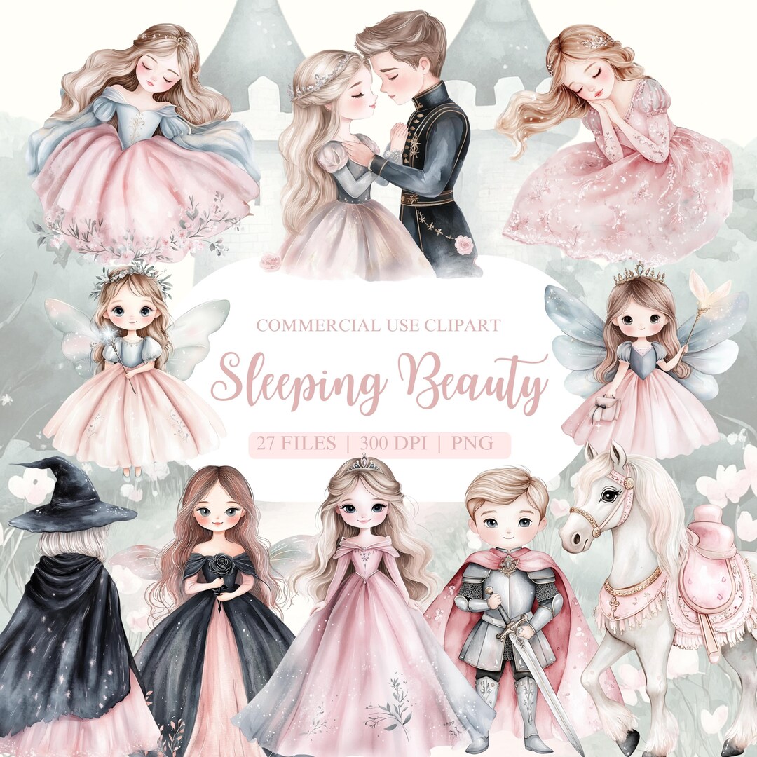 Sleeping Beauty Watercolor Clipart, Aurora Clipart, Fairy Clipart ...