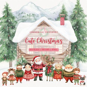 Cute Watercolor Christmas Clipart Bundle, Family Clipart, Santa Claus ...