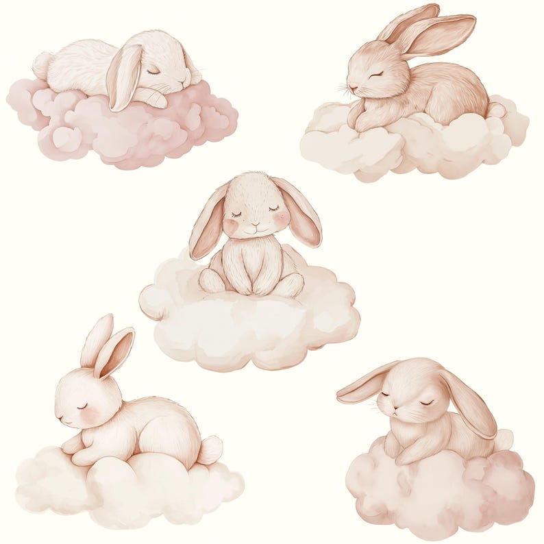 Watercolor Bunny Clipart, Bunny PNG, Sleeping Bunny PNG, Boho Bunny ...