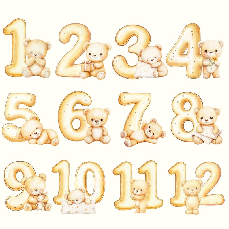Teddy Bear Clipart, Baby Monthly Milestone Clipart, Birthday Clipart ...