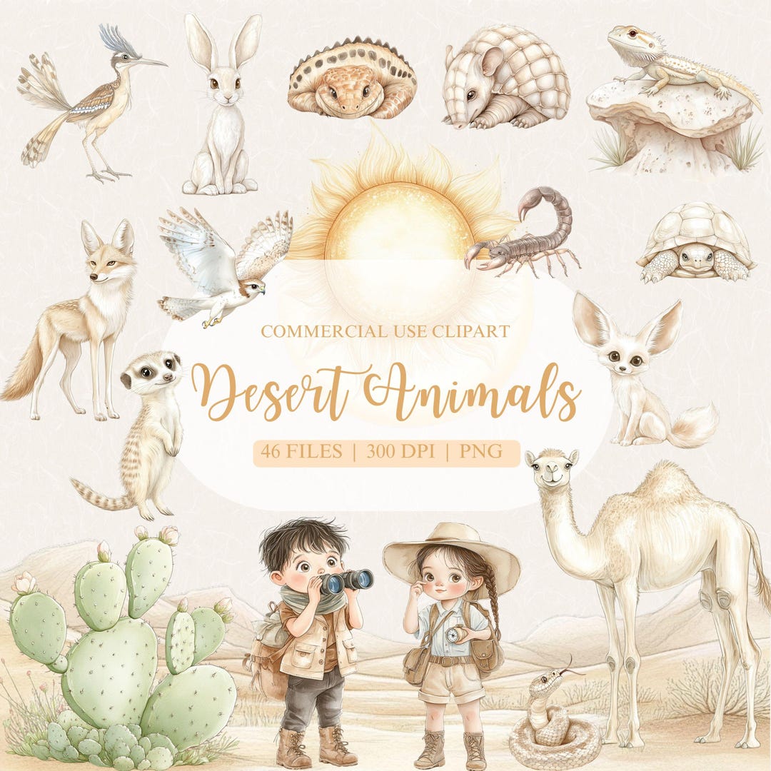 Desert Animals Watercolor Clipart, Explorers Clipart, Desert Animals ...