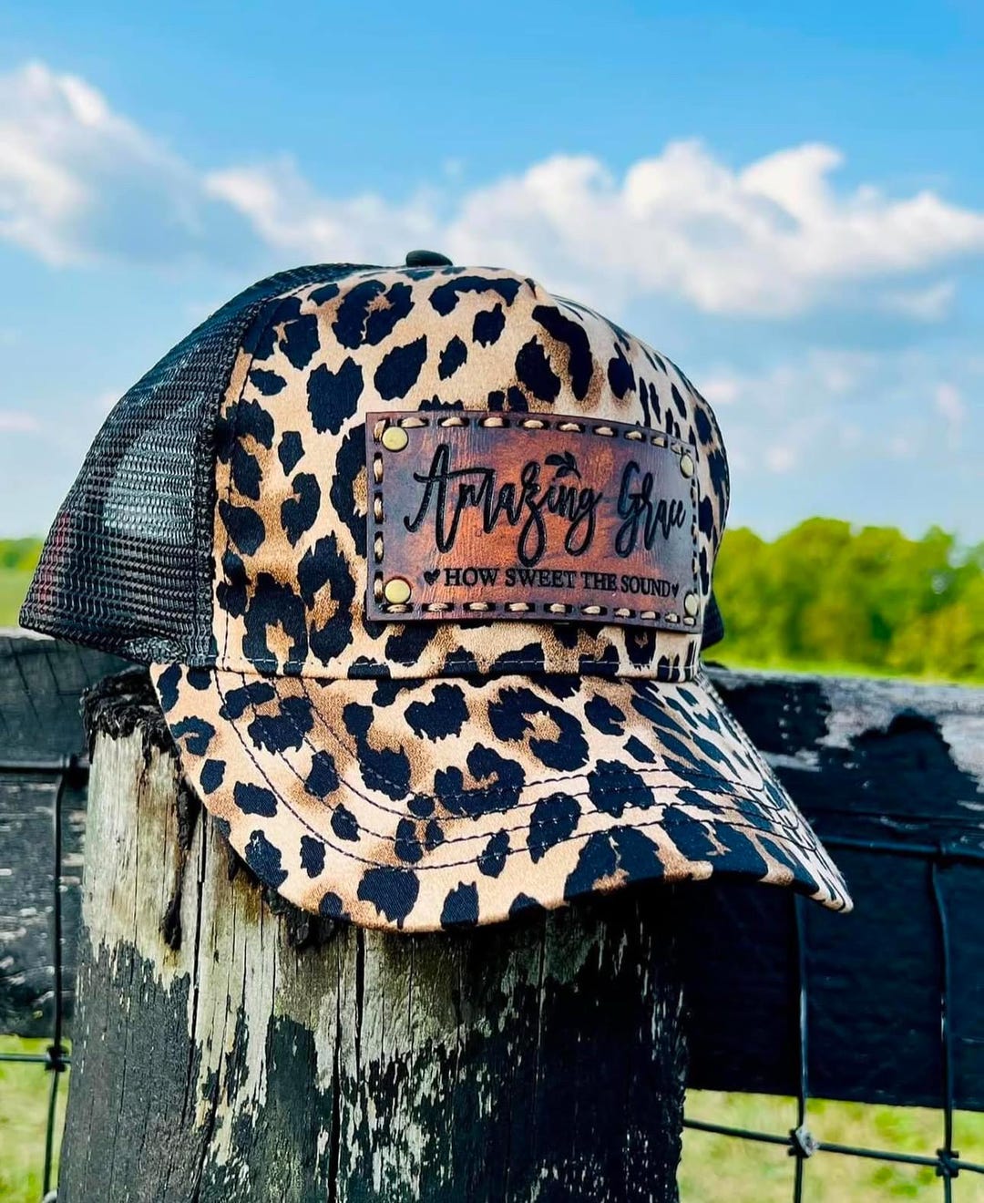 AMAZING GRACE Hat, Leopard Print, Trucker Hat, Cheetah Print, Leather ...