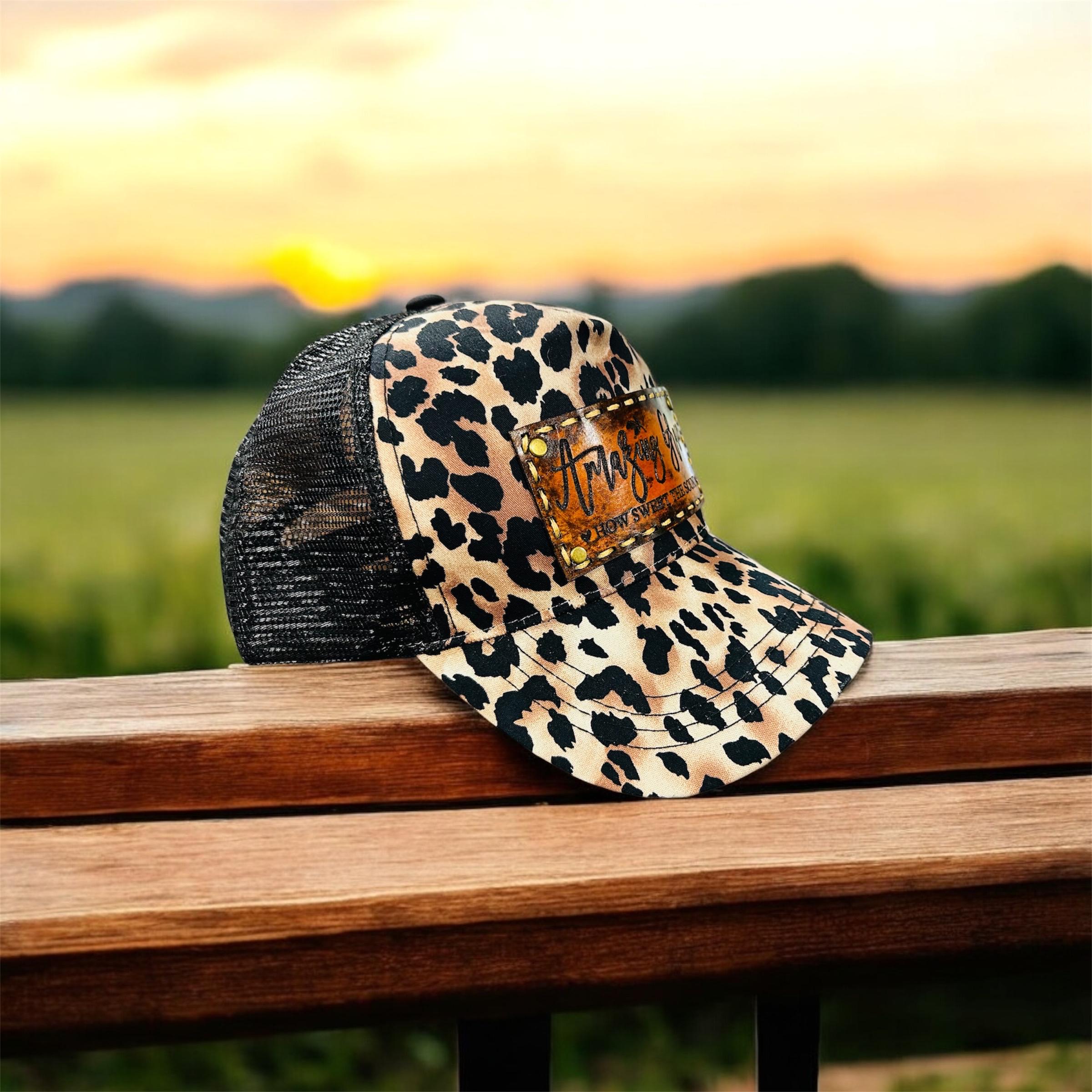 AMAZING GRACE Hat, Leopard Print, Trucker Hat, Cheetah Print, Leather ...