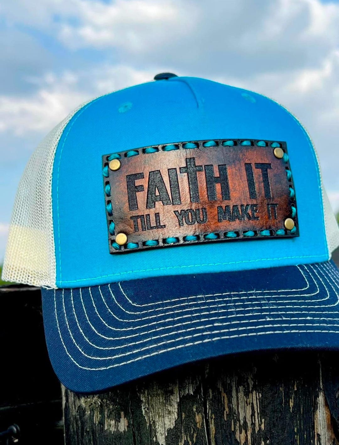 FAITH IT TRUCKER Hat, Leather Patch Hat, Faith, Women’s Hat Gift ...
