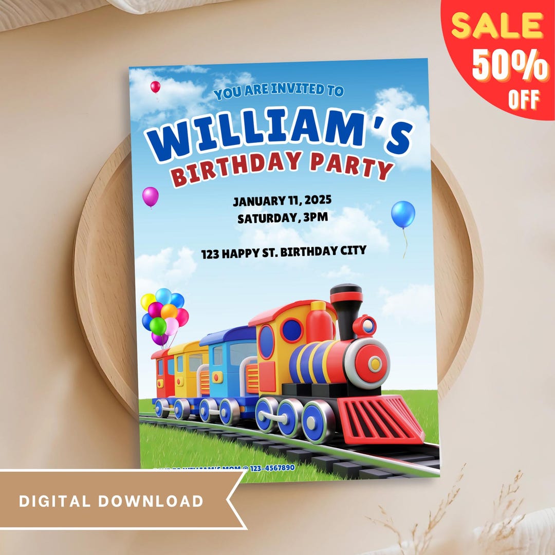 All Aboard the Fun Train Editable Party Invitation, Transportation ...