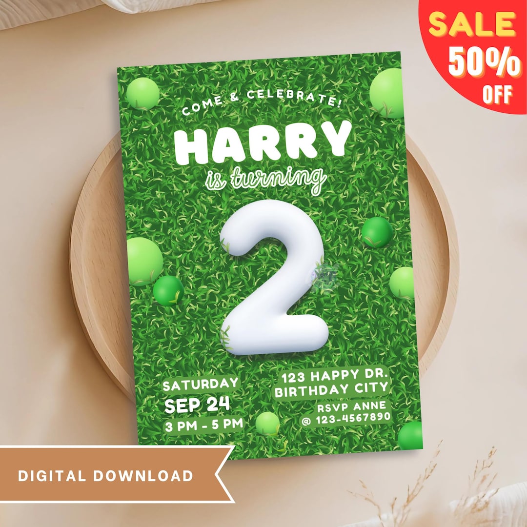 Editable Second Birthday Invitation Template, Green Grass Turning Two ...