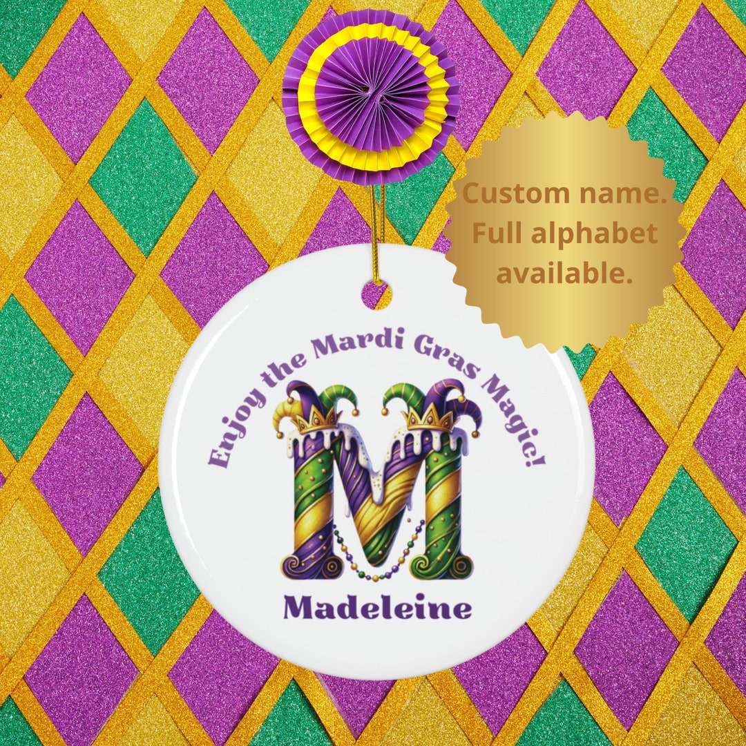 Personalized Mardi Gras Alphabet Ornament. Custom Name and Letter Mardi ...