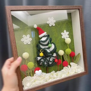 Whimsical Christmas Tree Shadow Box With LED Lights and Crochet Trees ...