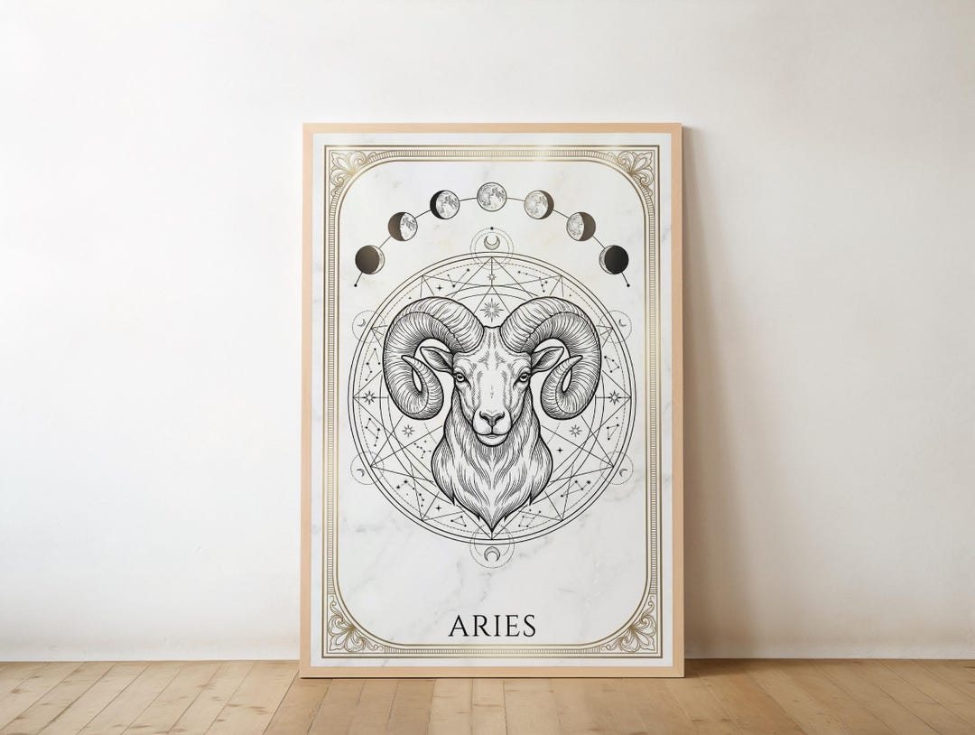 Aries Zodiac Art Print, Ram Moon Phase, Boho Astrology Decor (digital ...