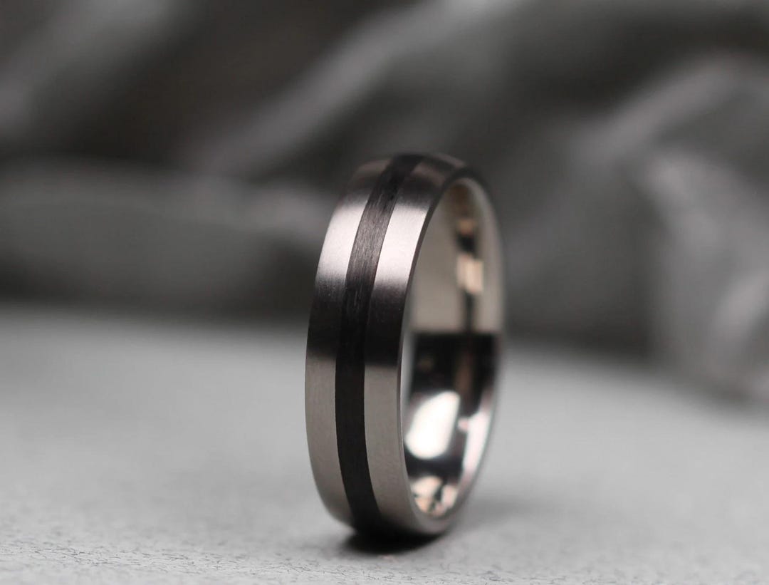 Titanium and Carbon Fibre Wedding Ring Matt Finish. Comfort Fit ...