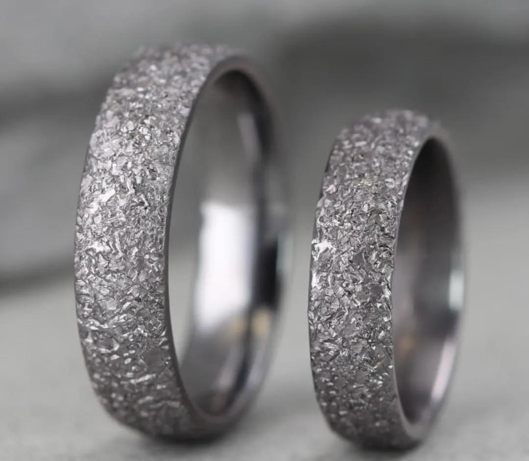 Tantalum Wedding Rings Set. Meteorite / Asteroid Textured Finish. Matching Wedding Rings Set ...