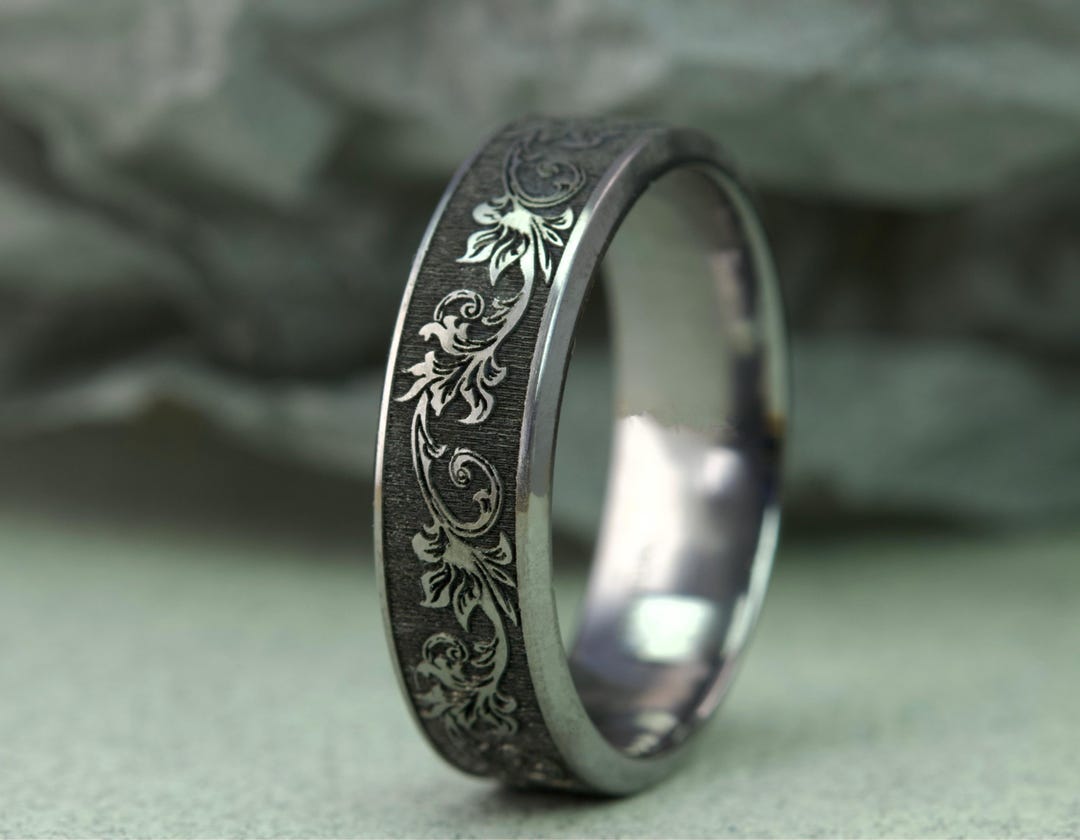 Tantalum Wedding Ring, Flower Pattern Ring, Viking's Ring, Scandinavian ...