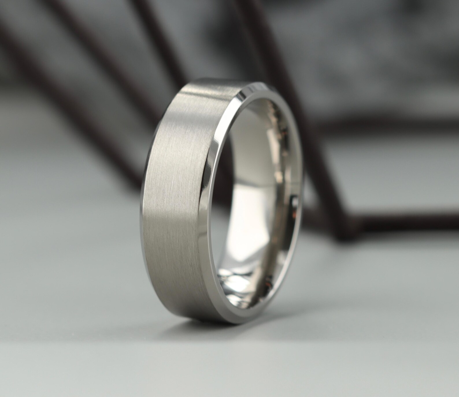 Titanium Wedding Ring Bevelled Edges, Matt Finish Middle, Polished ...