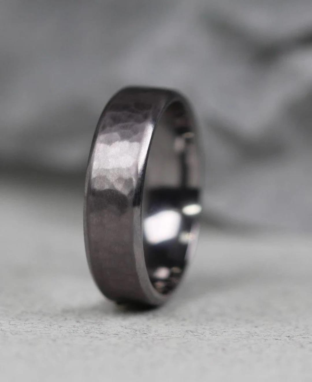 Tantalum Wedding Ring, Bevelled Edges, Hammered Matt Finish Middle and ...