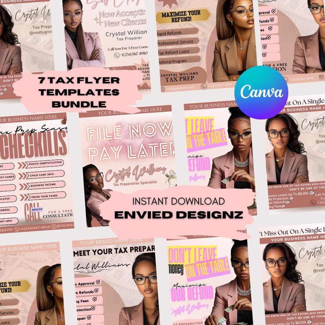 7 DIY Tax Preparation Flyers Bundle | Tax Prep | Tax Flyer Template ...