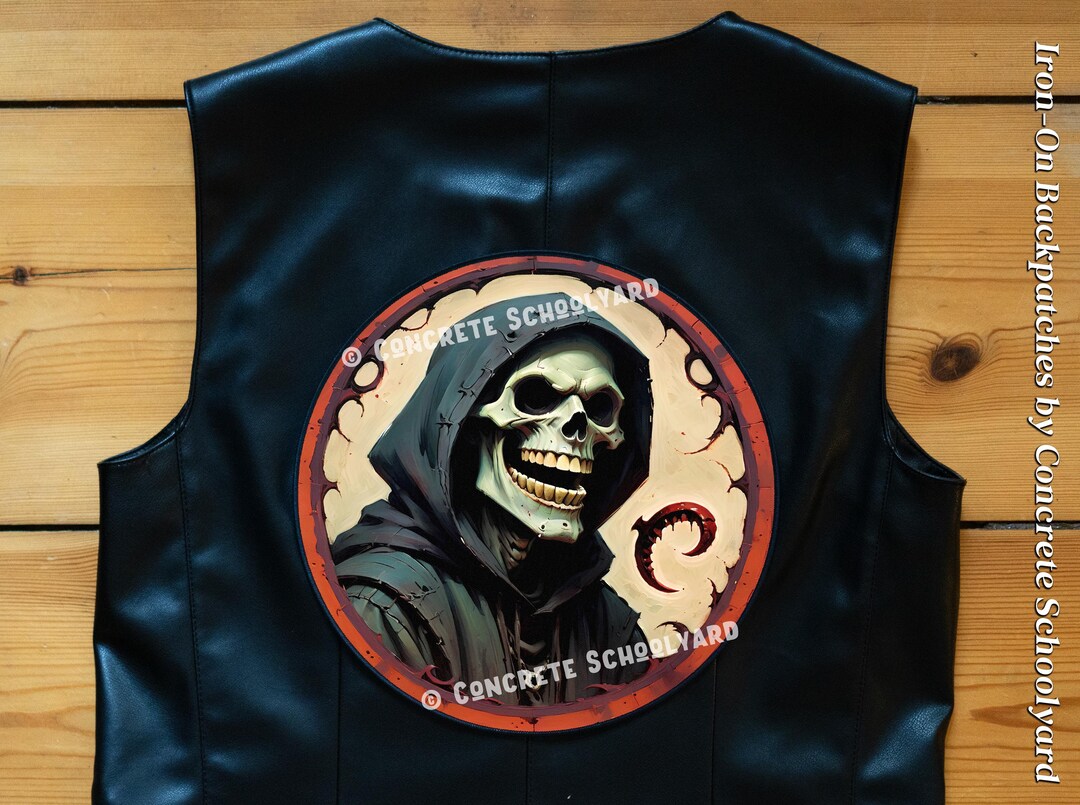 Laughing Grim Reaper Iron on Jacket Backpatch, Large Back Patches for Coats & Vests, Metal ...