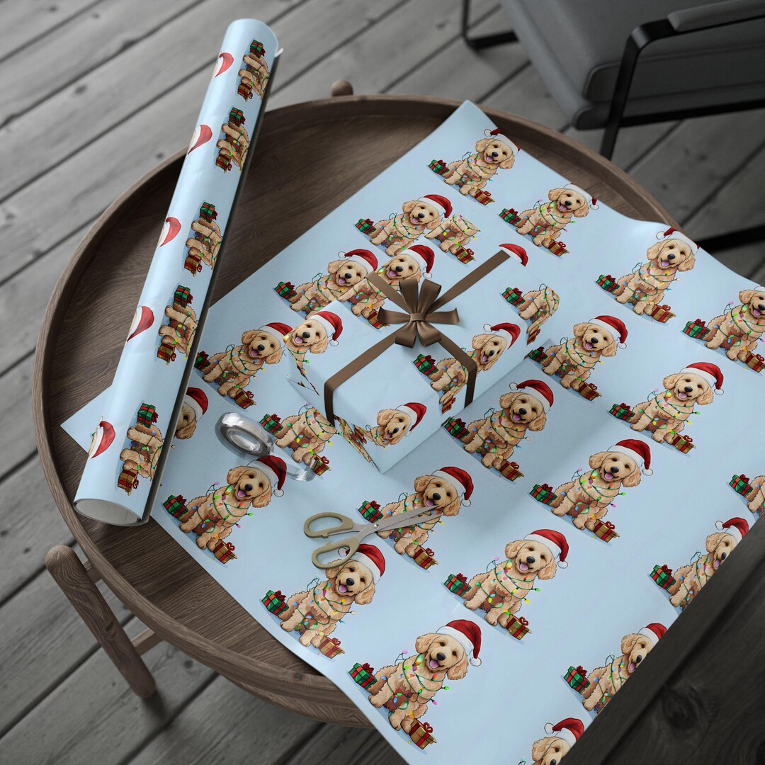 Custom Golden Doodle Cavapoo Wrapping Paper, Holiday Gift Wrap, Cute Puppy Gift Wrap, Christmas ...