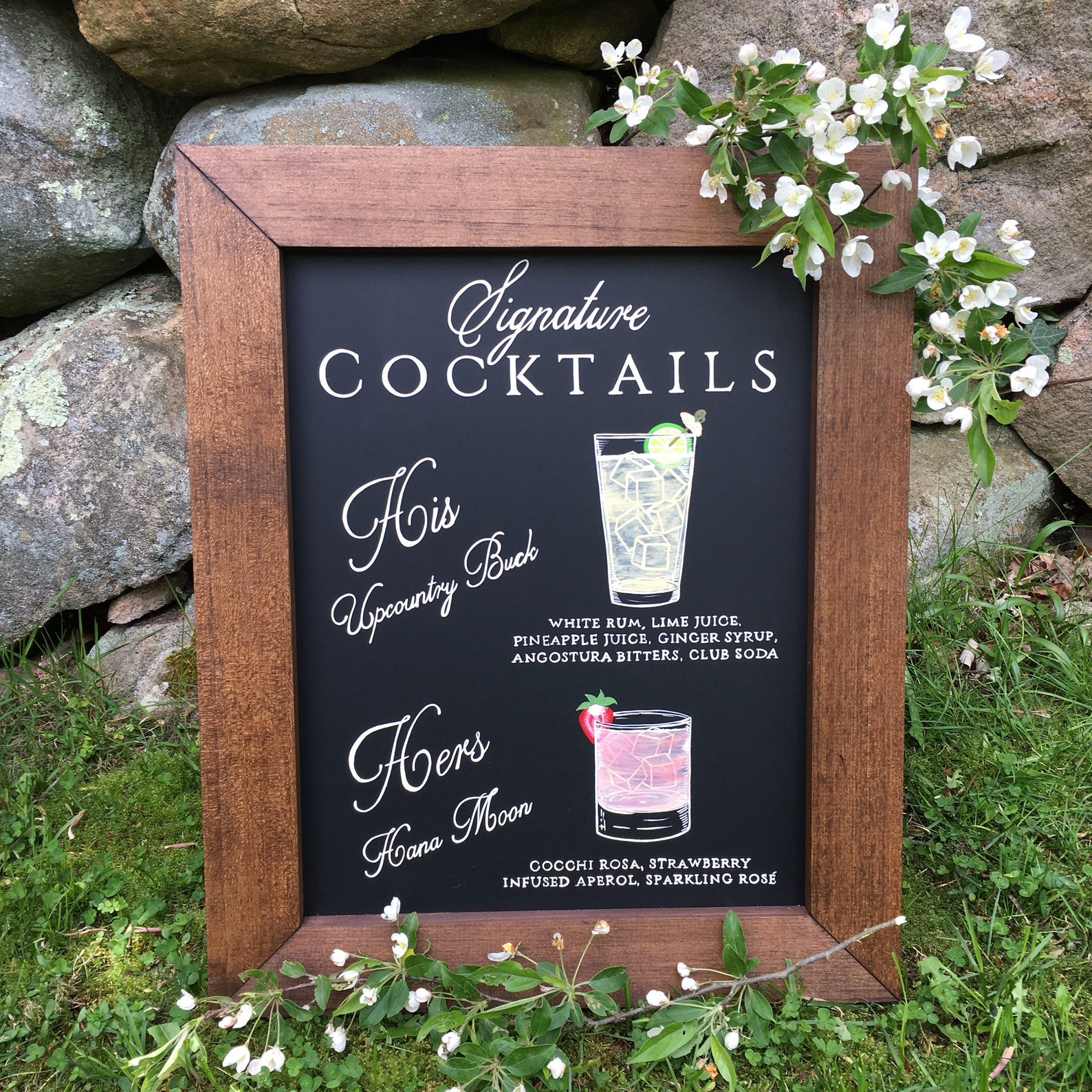 Signature Coctail Menu, Framed Chalkboard Sign With Two Cocktails, His ...
