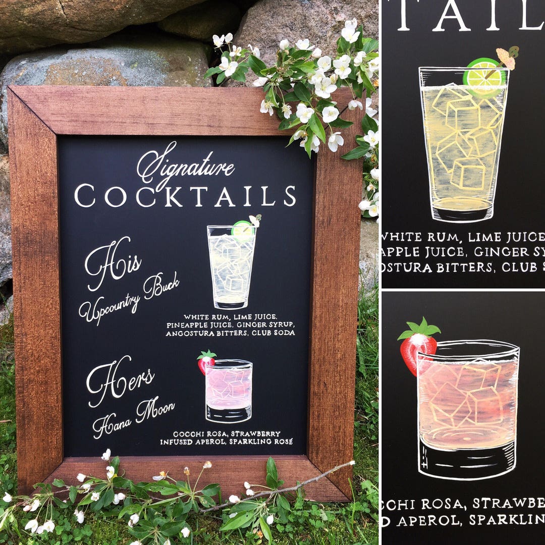 Signature Coctail Menu, Framed Chalkboard Sign With Two Cocktails, His ...