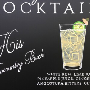 Signature Coctail Menu, Framed Chalkboard Sign With Two Cocktails, His ...