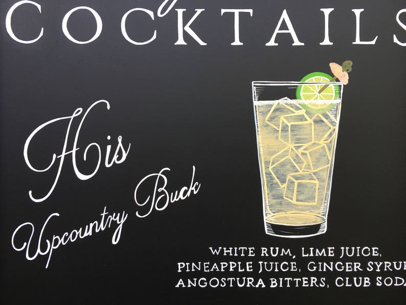Signature Coctail Menu, Framed Chalkboard Sign With Two Cocktails, His ...