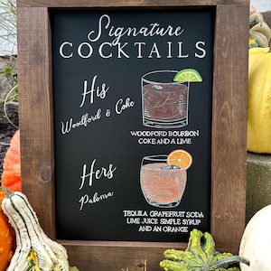 Signature Coctail Menu, Framed Chalkboard Sign With Two Cocktails, His ...