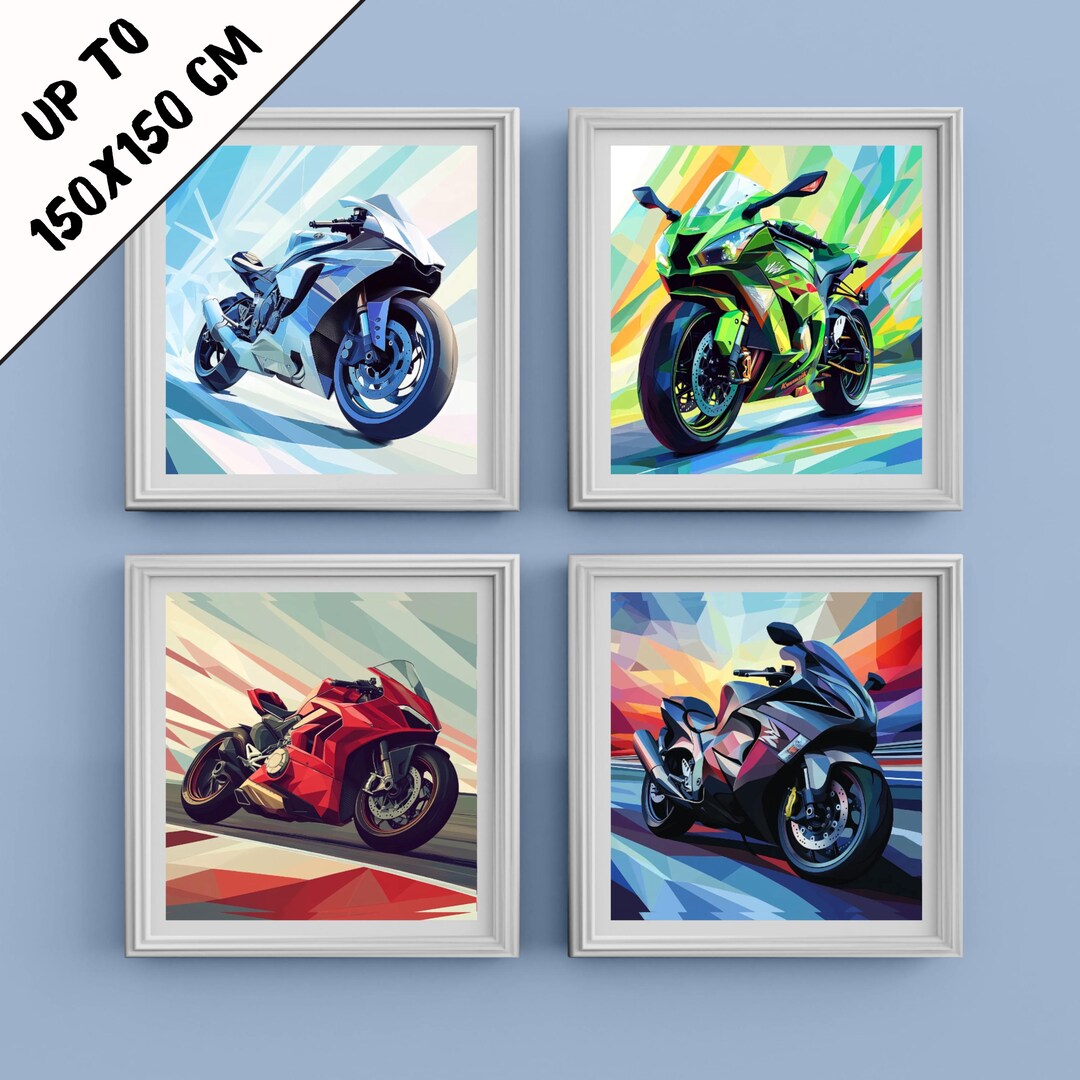 4-piece Geometric Sportbike Art Set | Abstract Superbike Posters ...