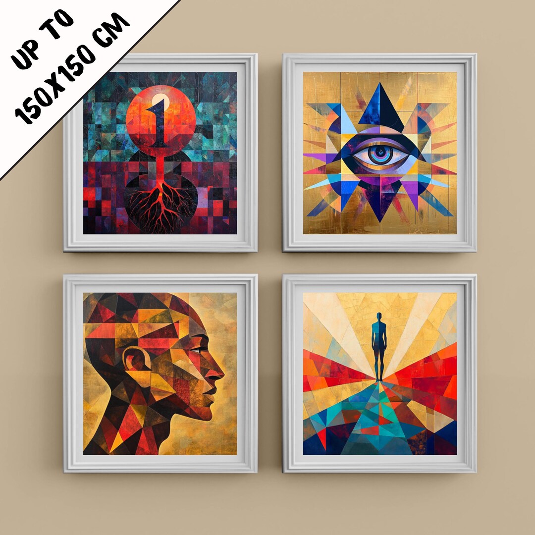4-piece Geometric Numerology & Spirituality Art Set Modern Spiritual ...