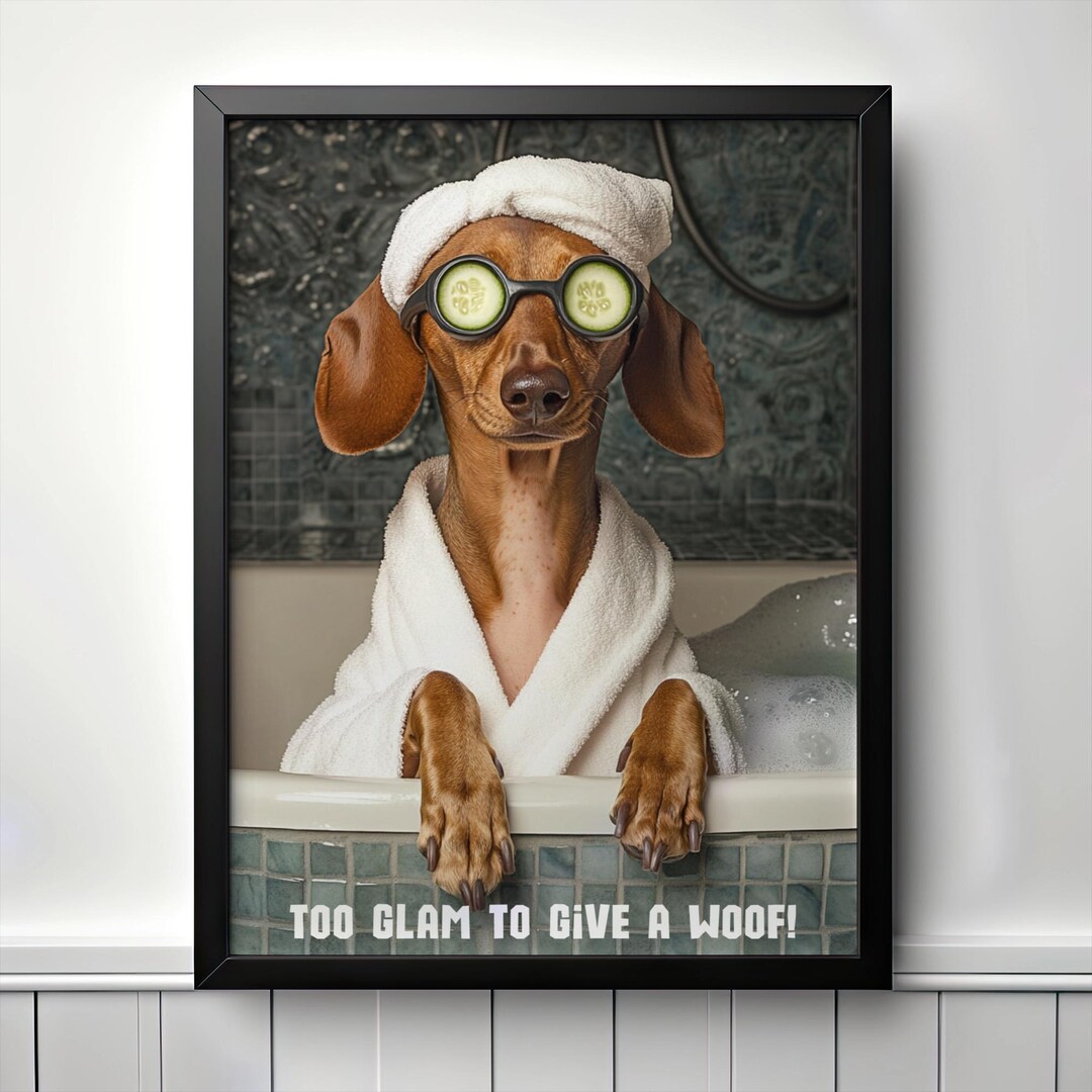 Funny Dog Spa Poster Quirky Animal Wall Art for Bathroom Decor ...