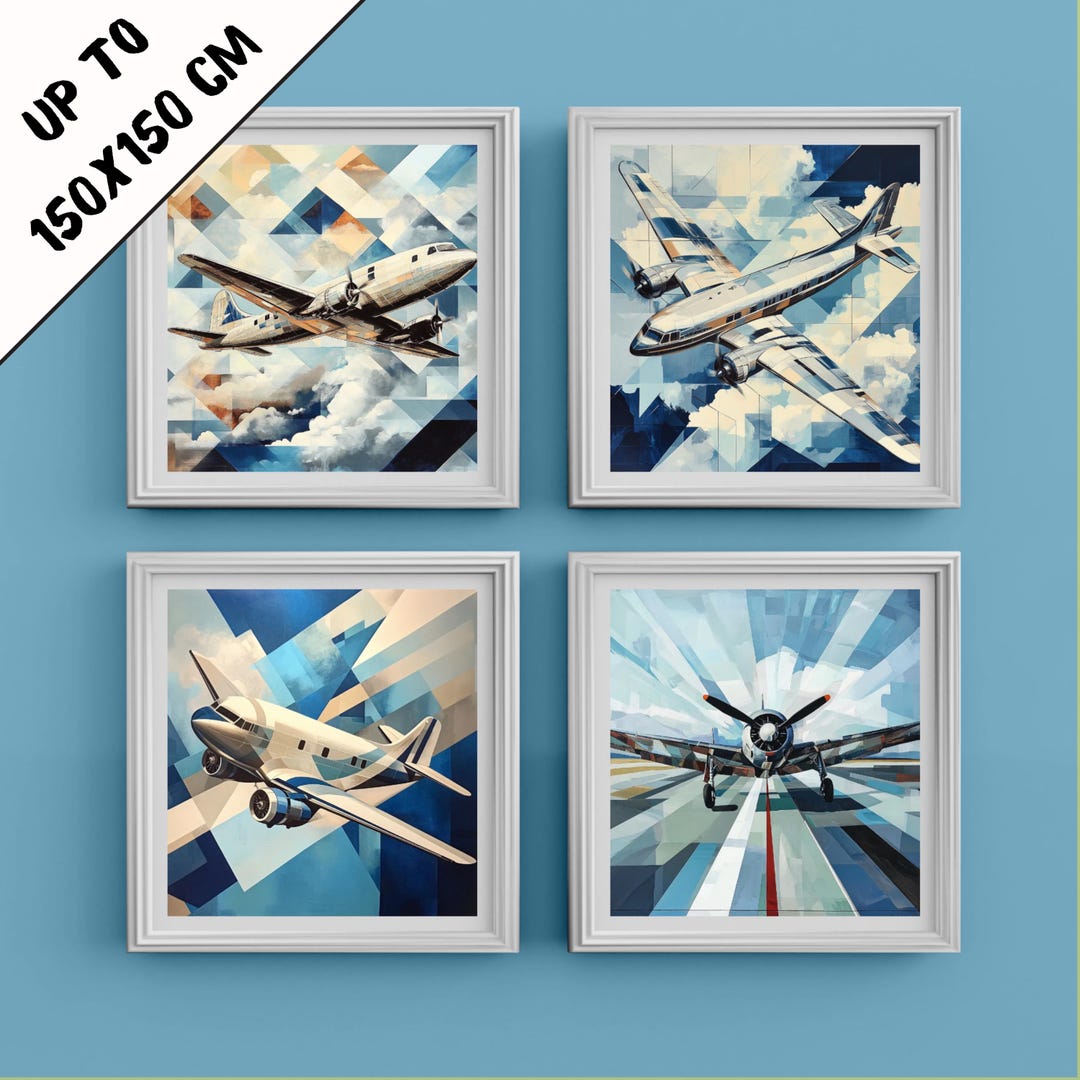 4-piece Geometric Airplane Art Set Abstract Aviation Posters Modern ...