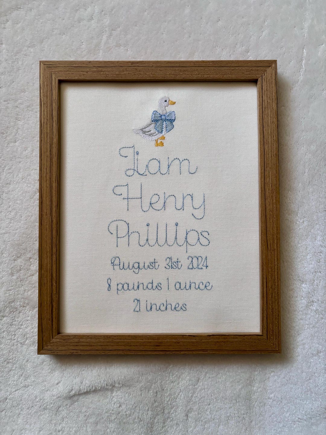 Custom Embroidered Goose Birth Announcement: Heirloom Nursery Art - Etsy