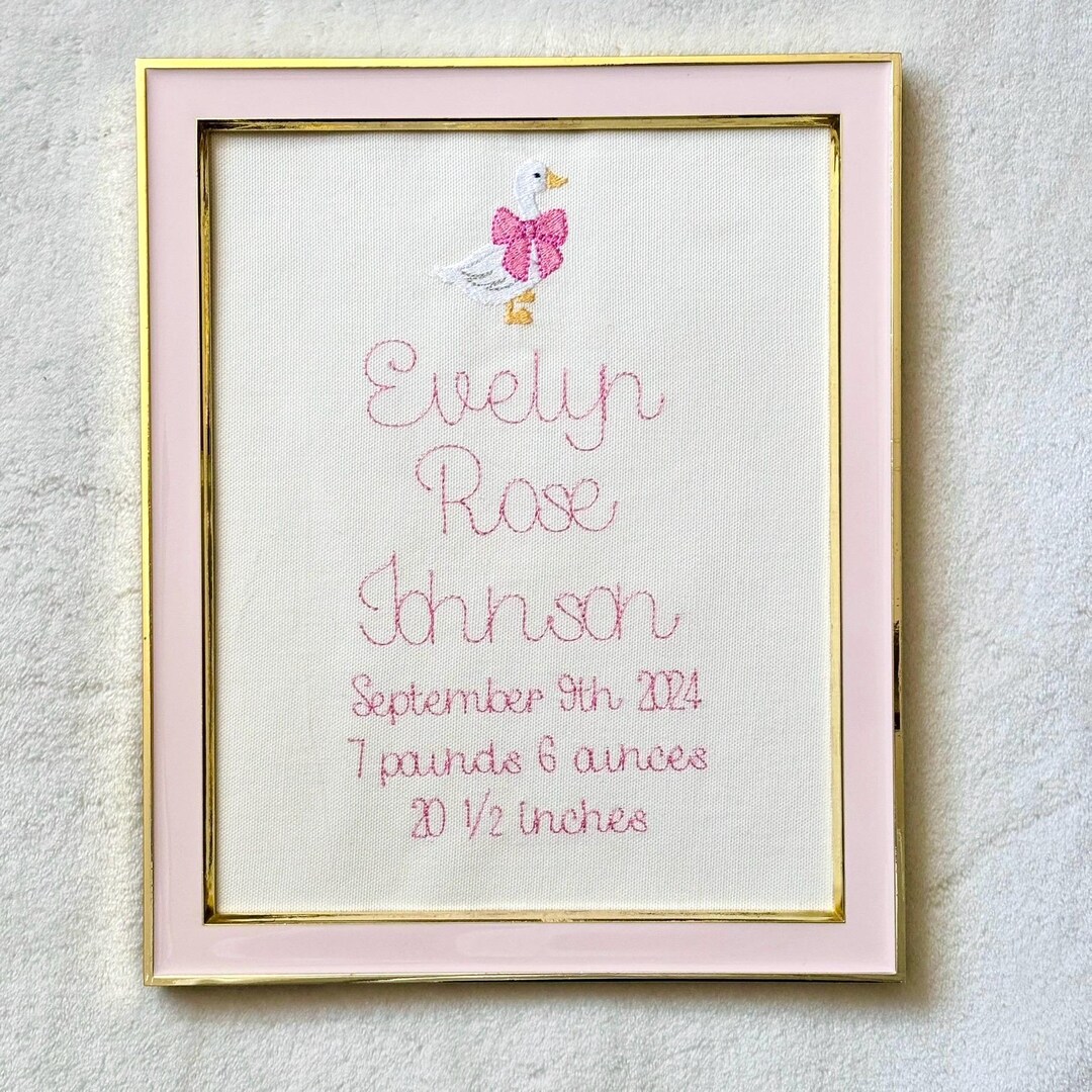 Custom Goose Embroidered Birth Announcement Wall Art, Heirloom Baby ...