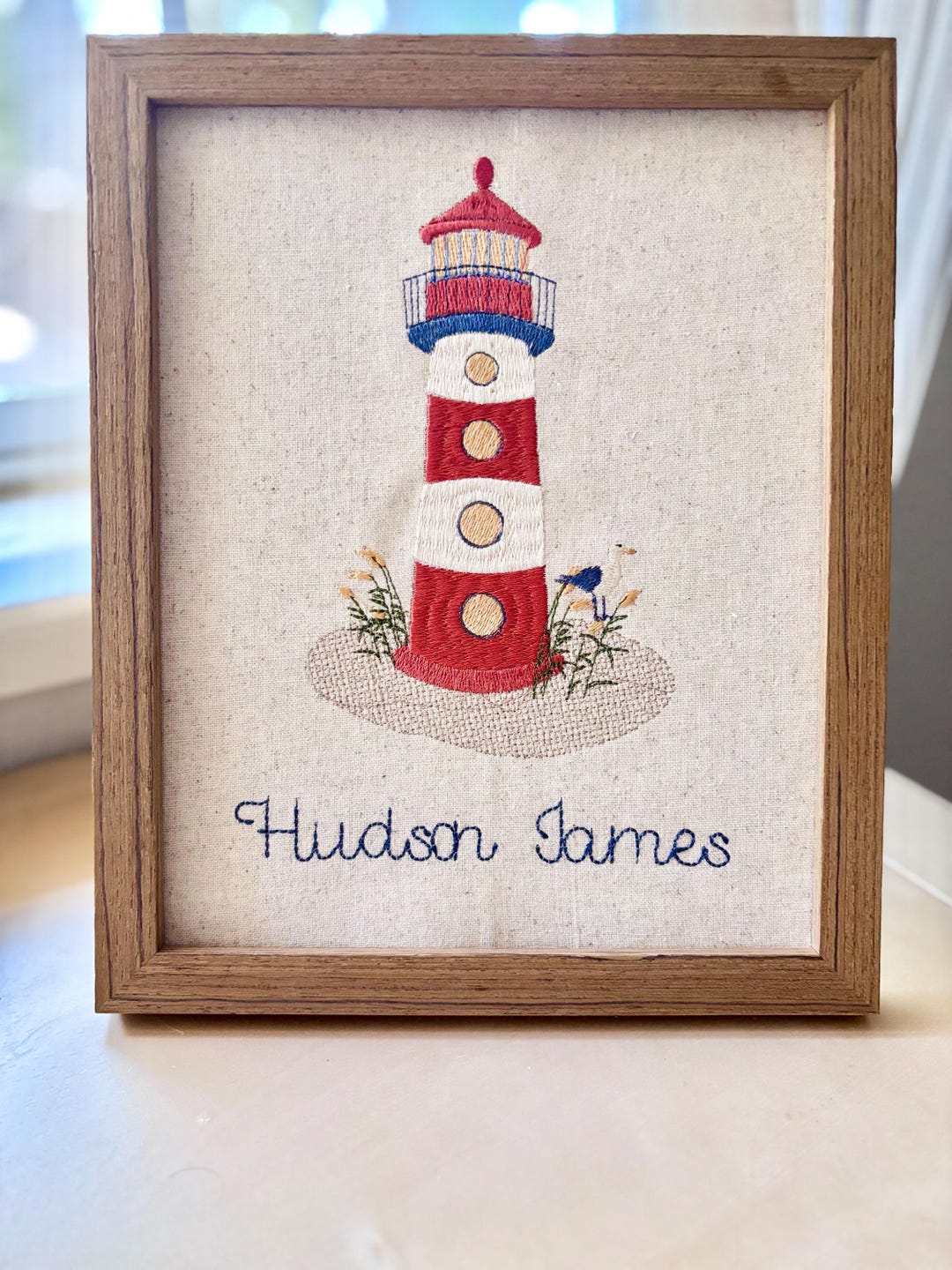Personalized Embroidered Lighthouse Wall Art: Nautical Nursery Decor - Etsy