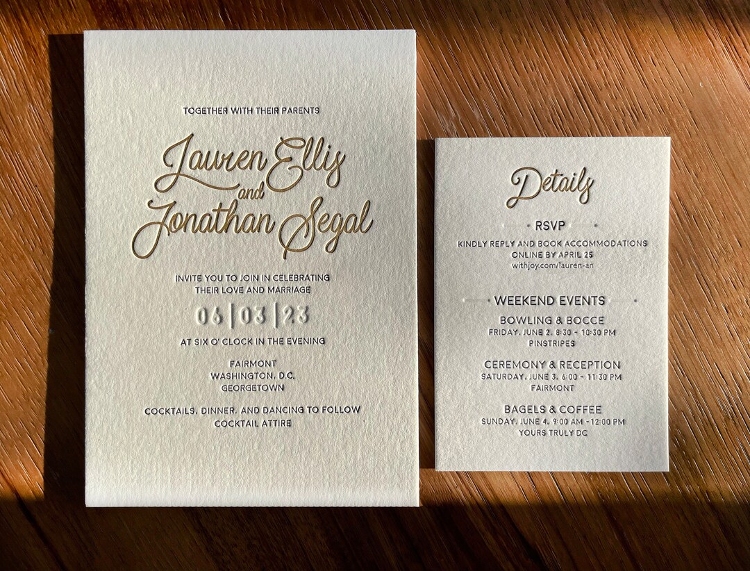 Simple Modern Letterpress Wedding Invites - Etsy